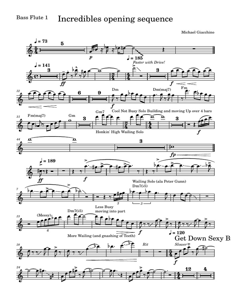 The Incredibles Opening Sequence Michael Giacchino Bass Flute | PDF