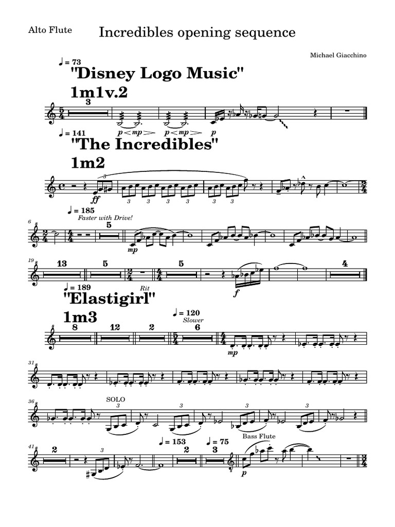 The Incredibles Opening Sequence Michael Giacchino Alto Flute | PDF