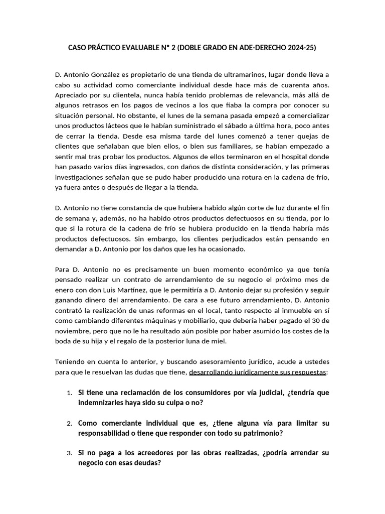 Caso Práctico Evaluable #2 (Doble Grado en Ade-Derecho 2024-25) 4 | PDF
