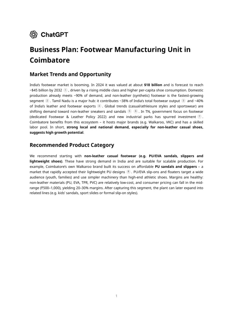 Footwear Manufacturing Plan for Coimbatore | PDF | Footwear | Shoe