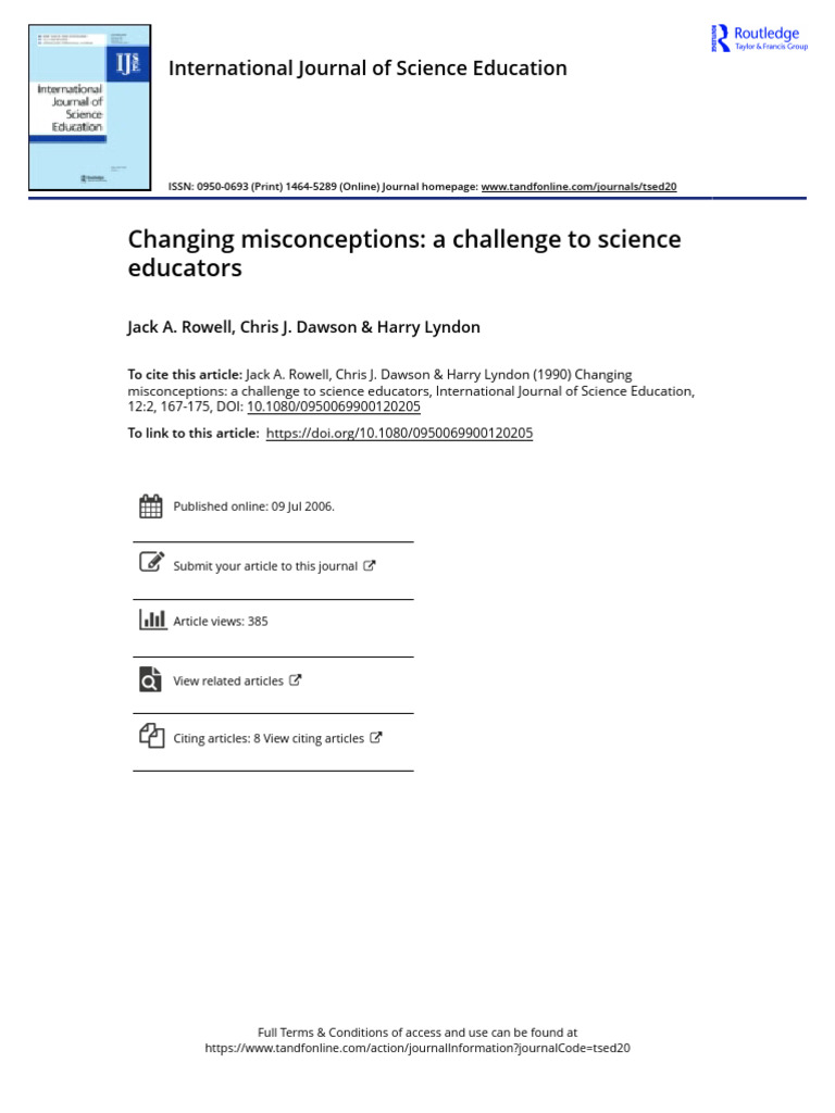 Changing Misconceptions a Challenge to Science Educators | PDF | Volume | Knowledge