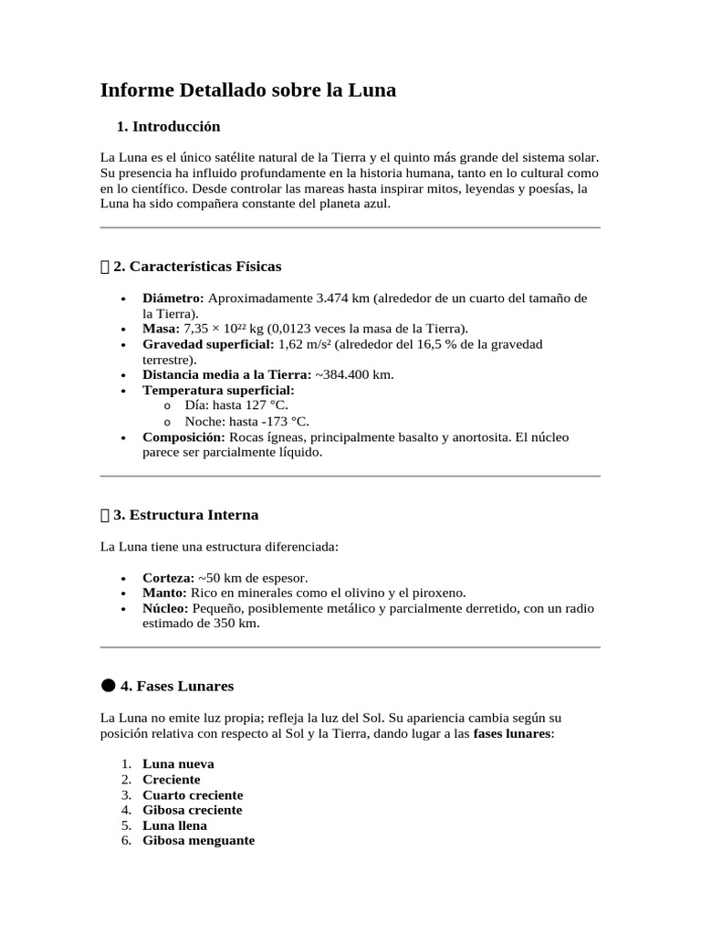 Informe Detallado Sobre La Luna | PDF | Luna | Tierra