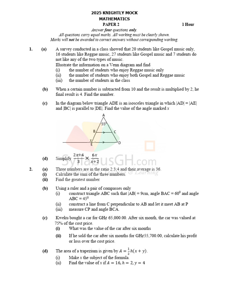 2025 Knightly Mock Mathematics 2 | PDF | Cartesian Coordinate System ...