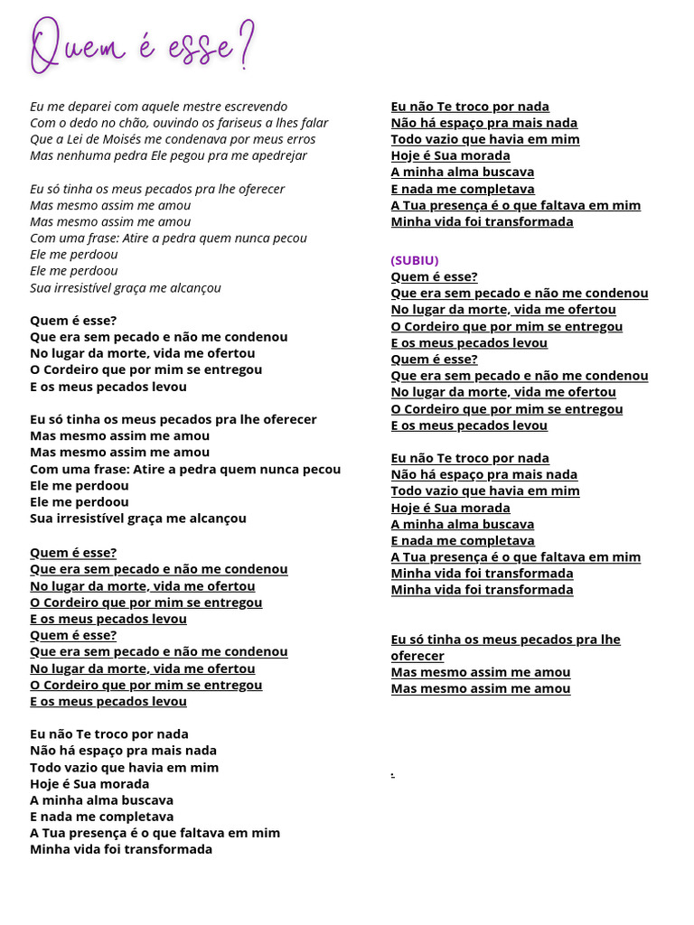 Letra de "Quem é Esse" - Julliany Souza | PDF | Pecado | Graça no cristianismo