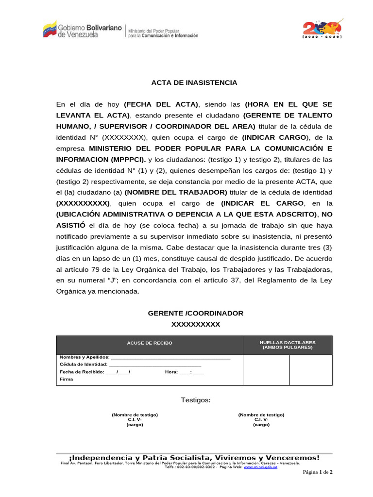 Modelo Actas Inasistencia | PDF | Gobierno