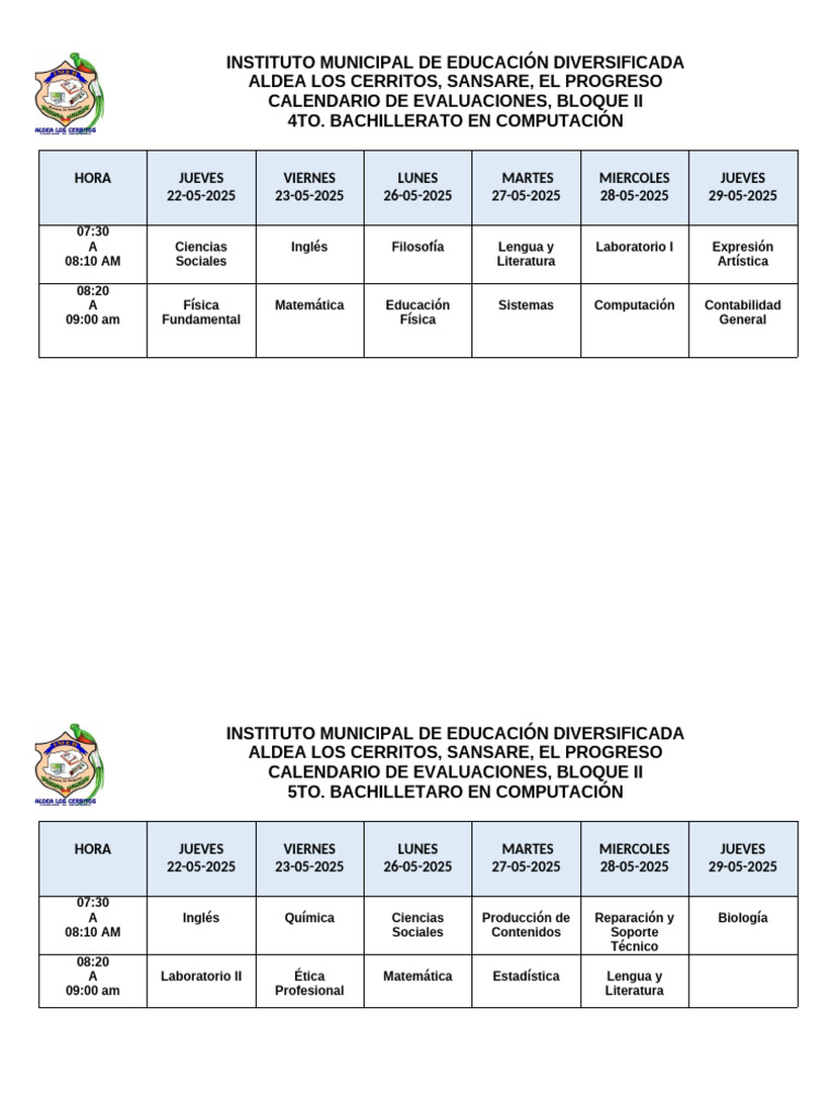 Calendario Evaluacion 2025 Segundo Bloque-1 | PDF