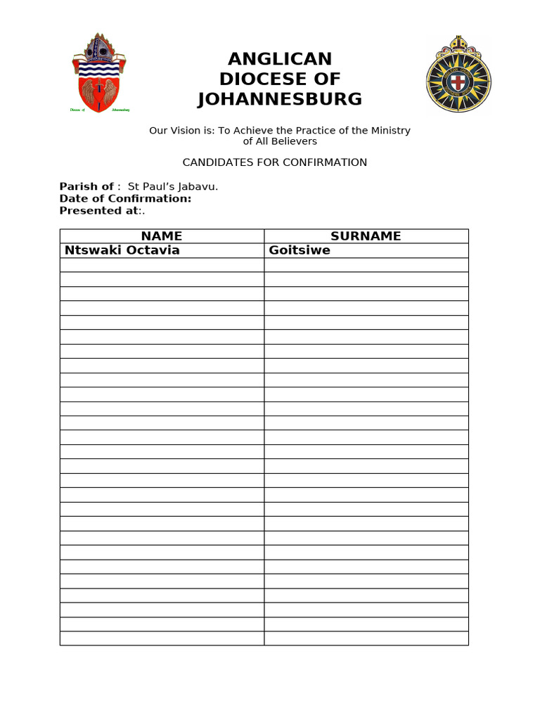 Confirmation Form Filled - 2024 | PDF