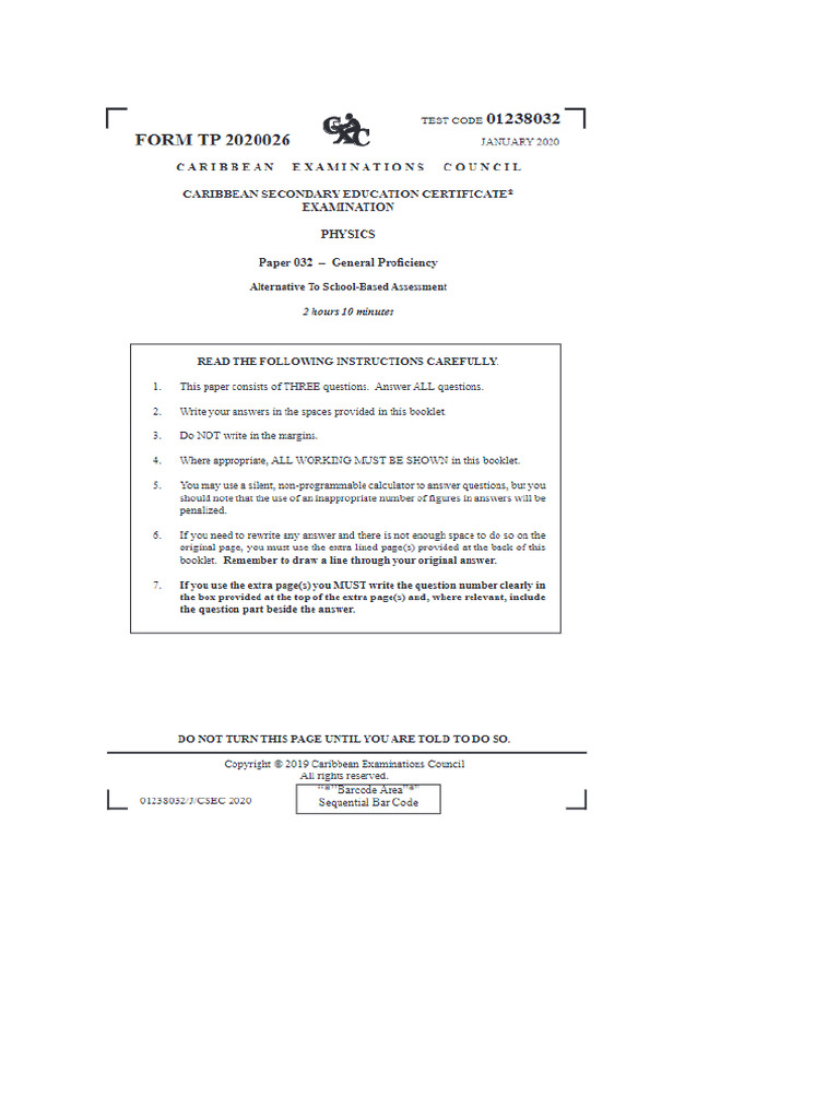 Csec Physics Past Paper 023's | PDF