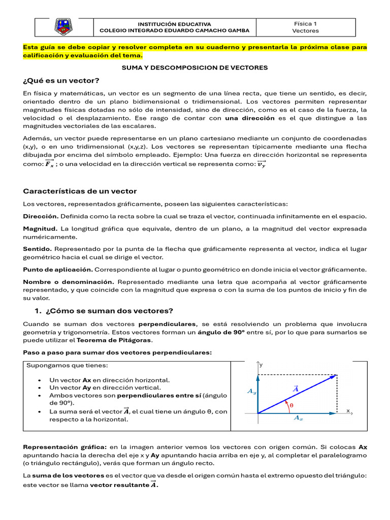 Suma y Descomposición de Vectores en Física | PDF | Vector Euclidiano ...