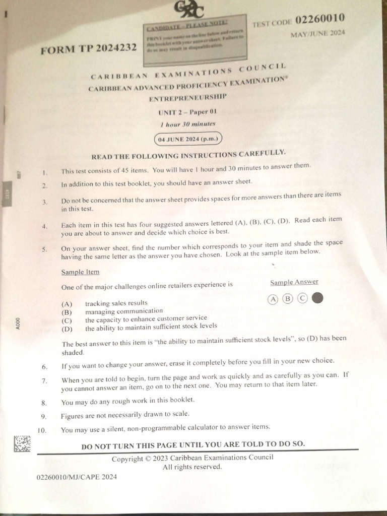 Cape Entrep. 2024 U2 p1 | PDF