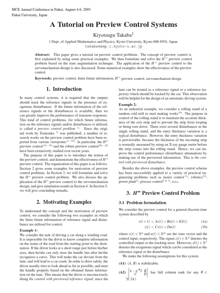 A Tutorial On Preview Control Systems | PDF | Control Theory | Servomechanism
