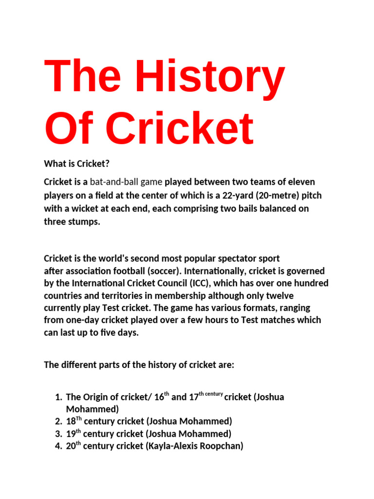 Assignment PE (Cricket History) | PDF | Cricket | Bowling (Cricket)