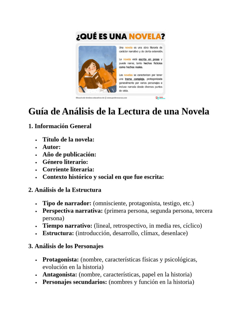 Guía de Análisis de La Lectura de Una Novela - Docx2024-1 | PDF