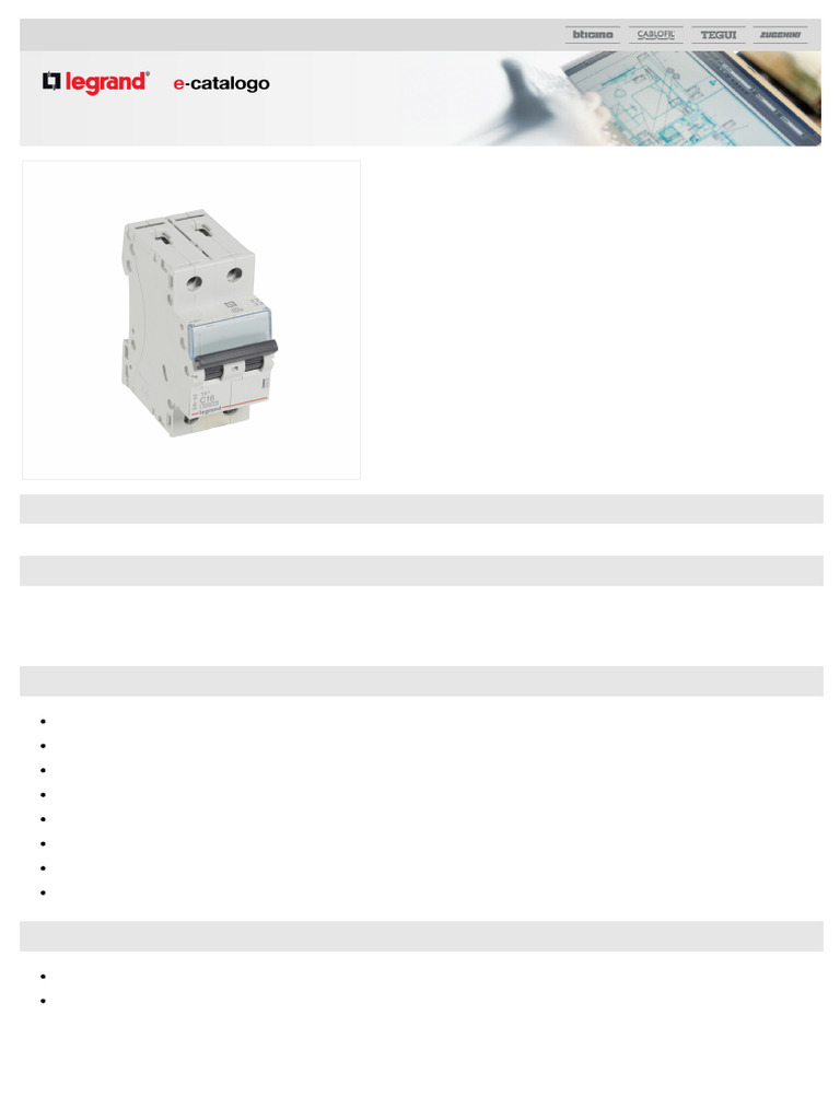 Datasheet Legrand 16a 2p | PDF