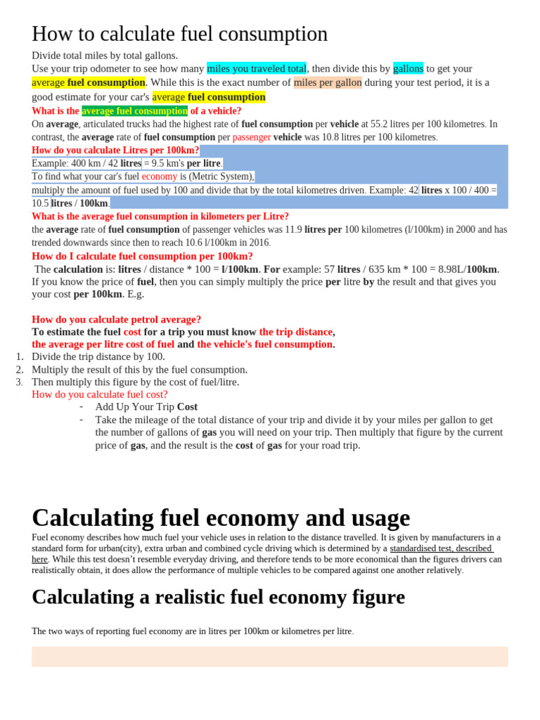 How To Calculate Fuel Consumption | PDF | Fuel Economy In Automobiles ...