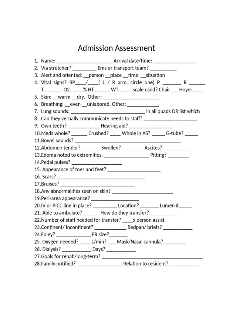 Admission Assessment Template | PDF