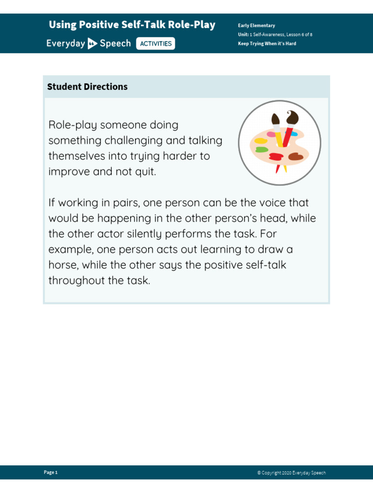 Using Positive Self-Talk Role-Play | PDF