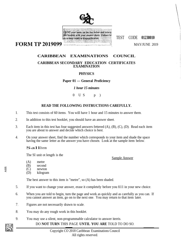 CSEC Physics Exam Paper 2019 | PDF | Waves | Wavelength