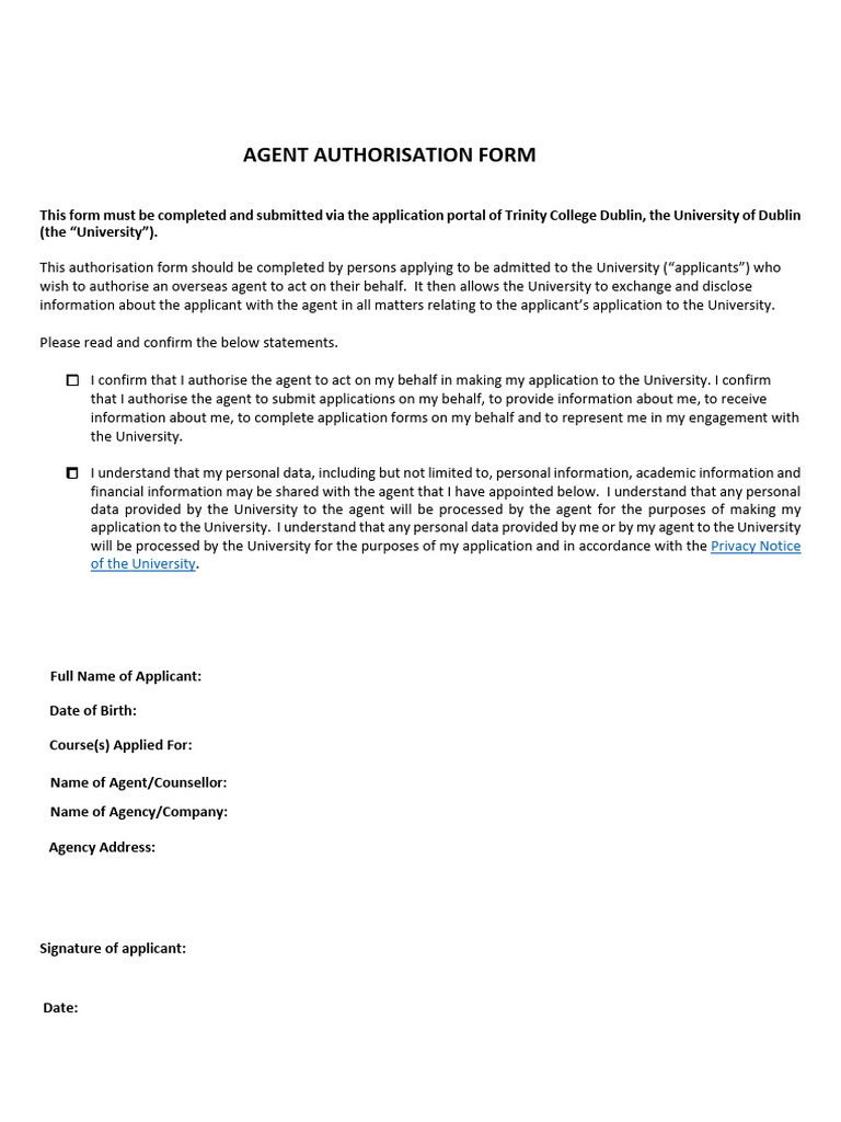 TCD Updated Agent Authorisation Form-2025 | PDF