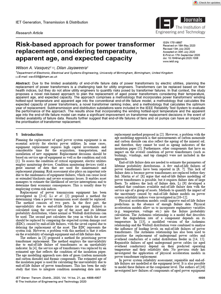 IET Generation Trans Dist-2020-Vasquez - Risk Based Approach | PDF ...