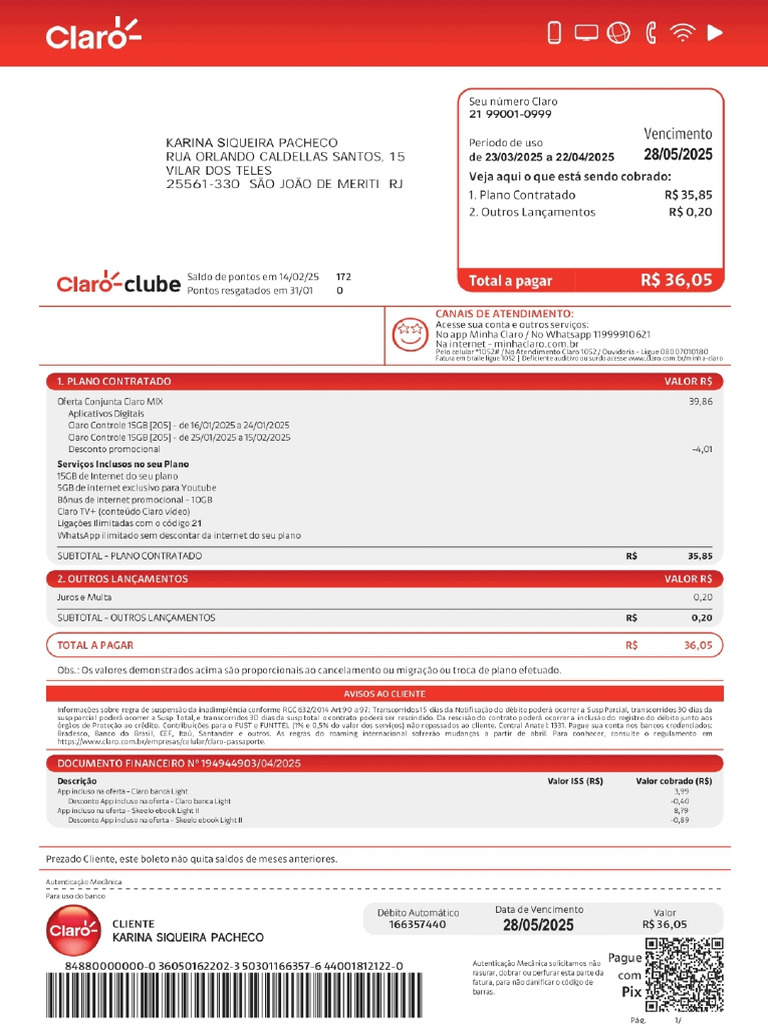 Fatura Claro Controle | PDF