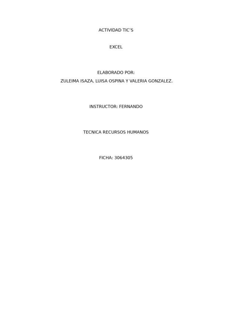 Actividad Tic | PDF | Microsoft Excel | Botón (Computación)