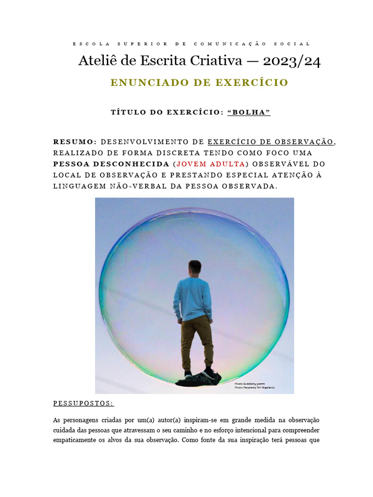 Enunciado Exercício Bolha - AEC | PDF | Método científico | Sociologia