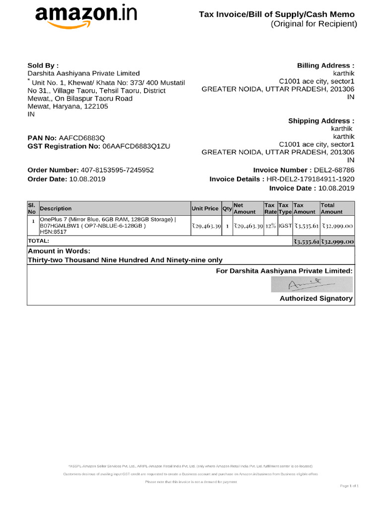 Invoice Amazon PDF | PDF
