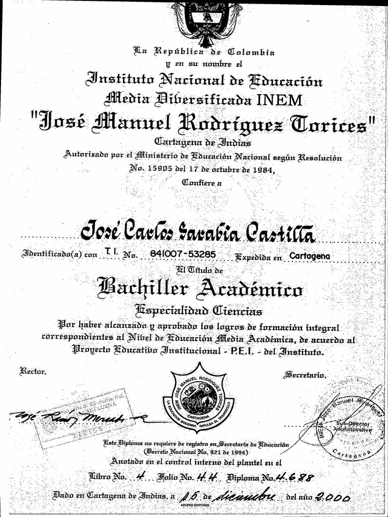 Diploma Bachiller | PDF