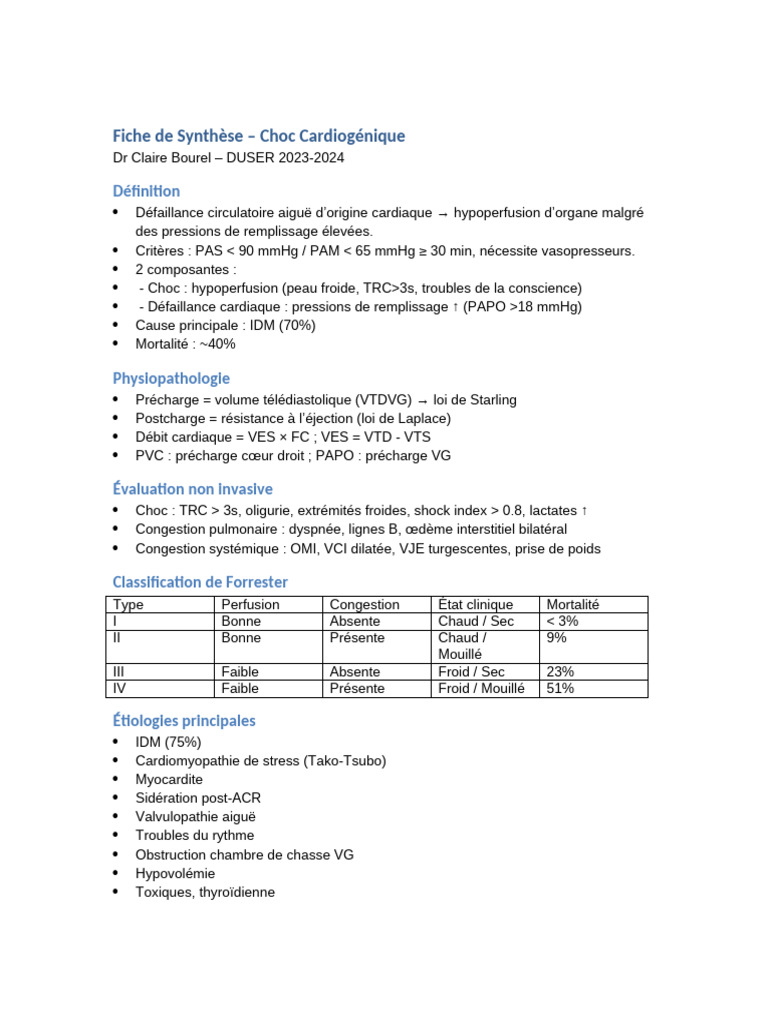 Choc Cardiogénique : Diagnostic et Prise en Charge | PDF | État de choc ...