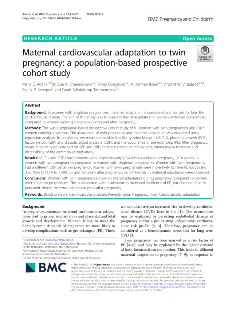 Maternal Cardiovascular Changes in Twin Pregnancy | PDF | Blood ...