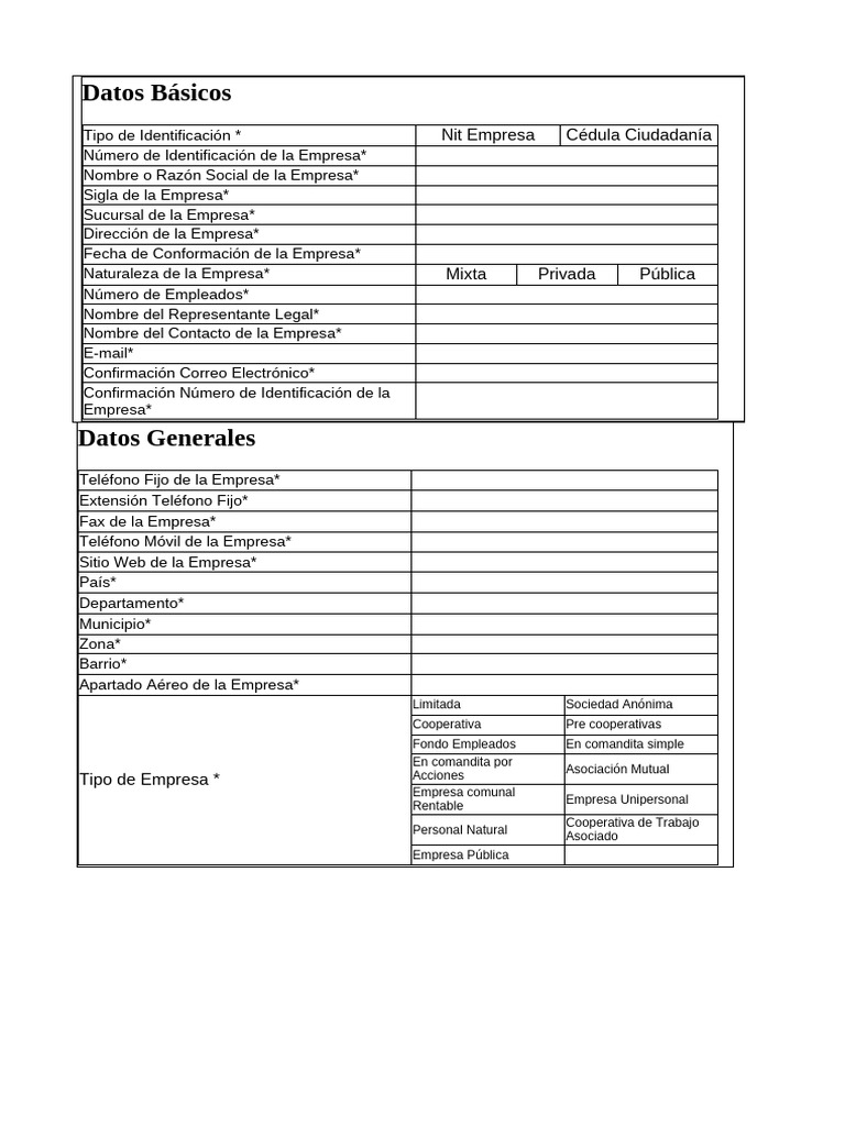 Formato Datos de Empresa | PDF