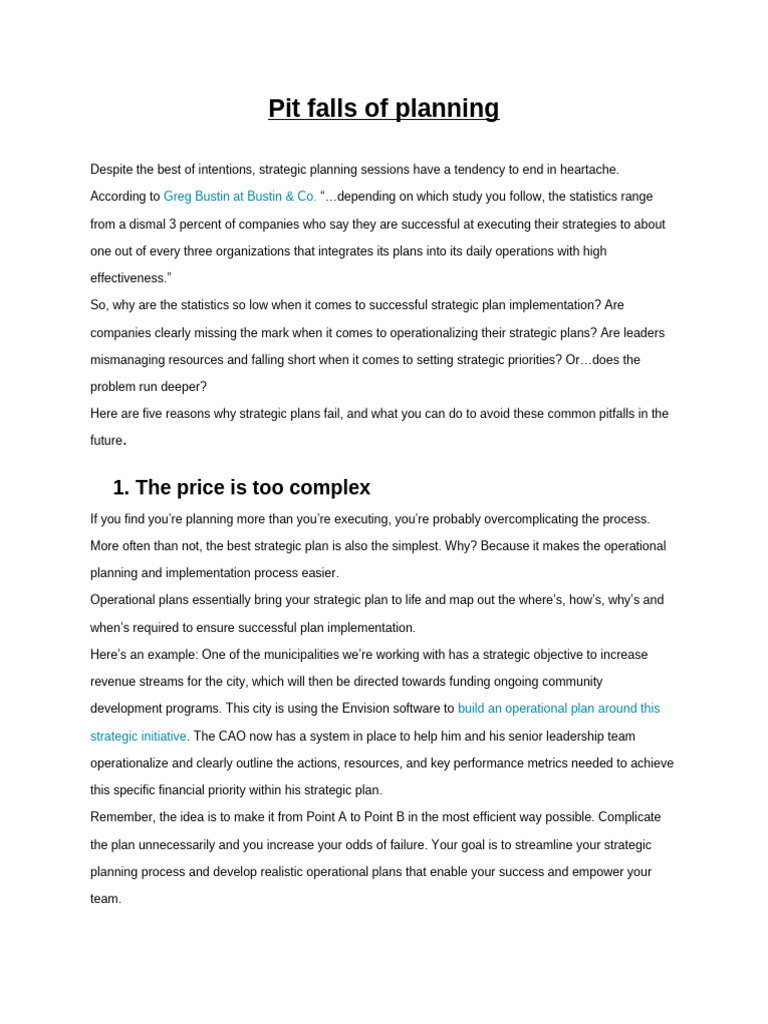 Pitfalls of Planning | PDF | Enterprise Resource Planning | Strategic ...
