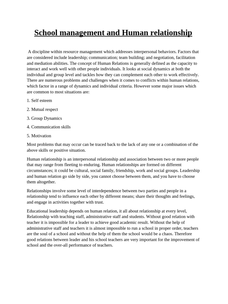 School Management & Human Relations | PDF | Interpersonal Relationships ...