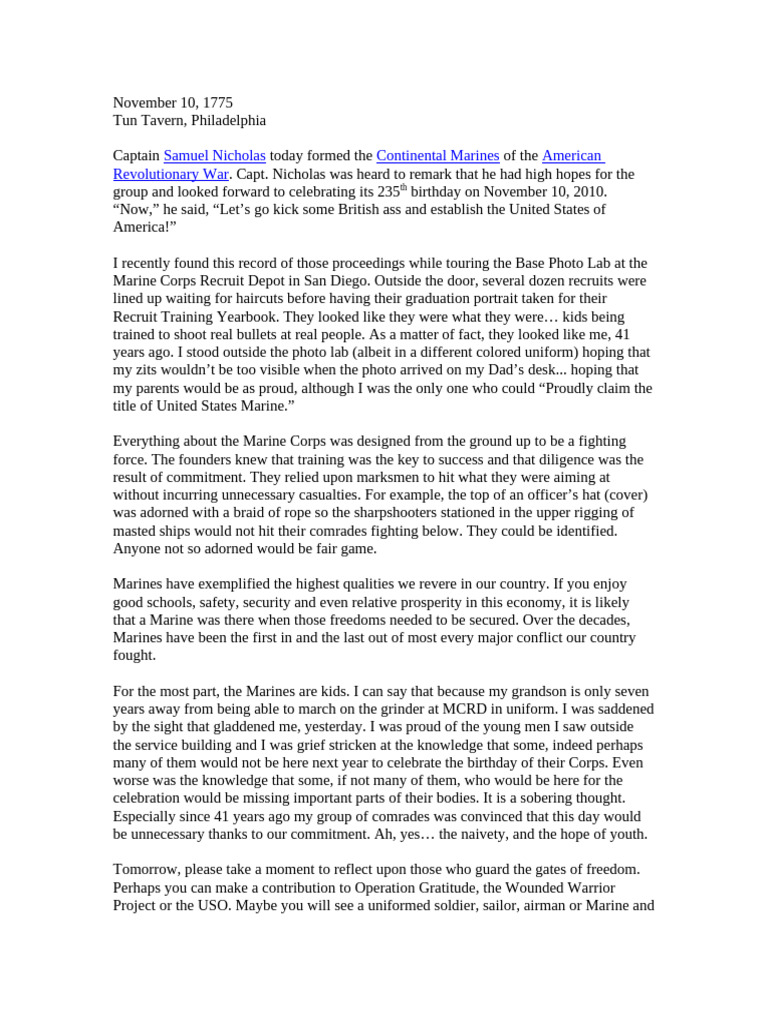 Significance of The Marine Corps Birthday | PDF | United States Marine ...