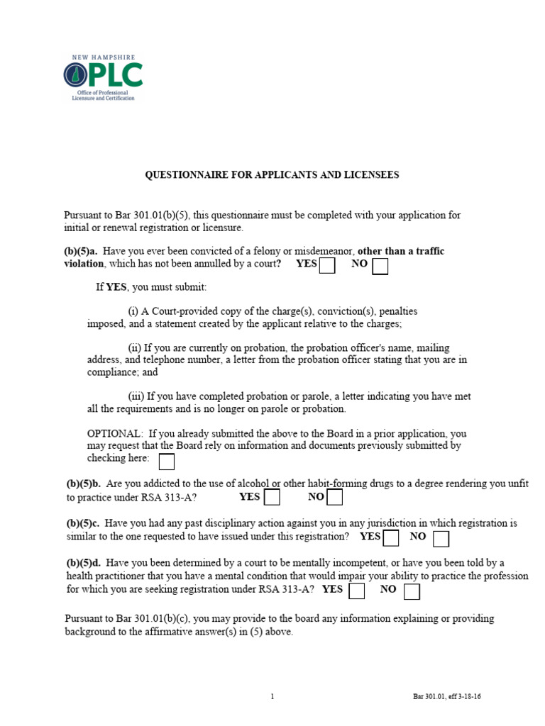Barbering Cosmetology Questionnaire For Applicants and Licensees - v2 | PDF | Probation ...