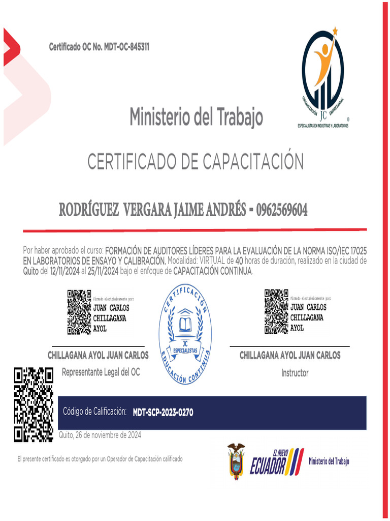 Certificado de Capacitación ISO/IEC 17025 | PDF