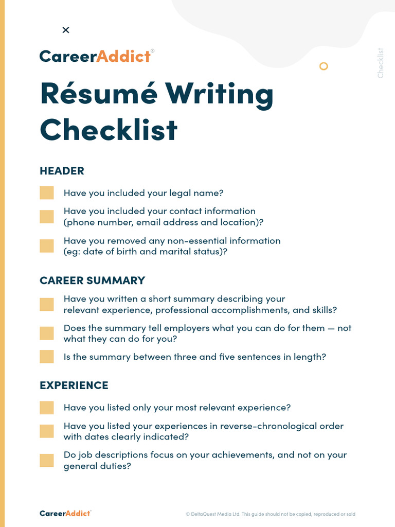 Résumé Writing Checklist - CareerAddict | PDF | Résumé | Proofreading