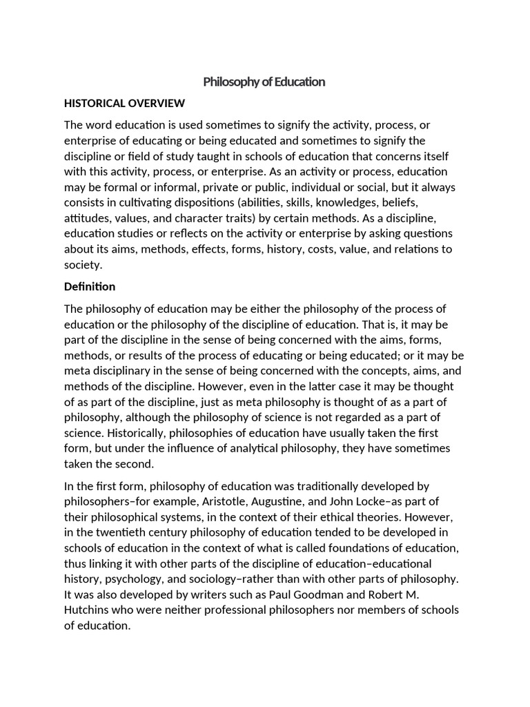 Philosophy of Education | PDF | Philosophy Of Education | Theory