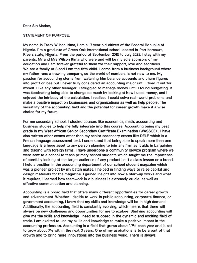 Tracy Itima Statement of Purpose Copy 2025 | PDF | Mentorship | Learning