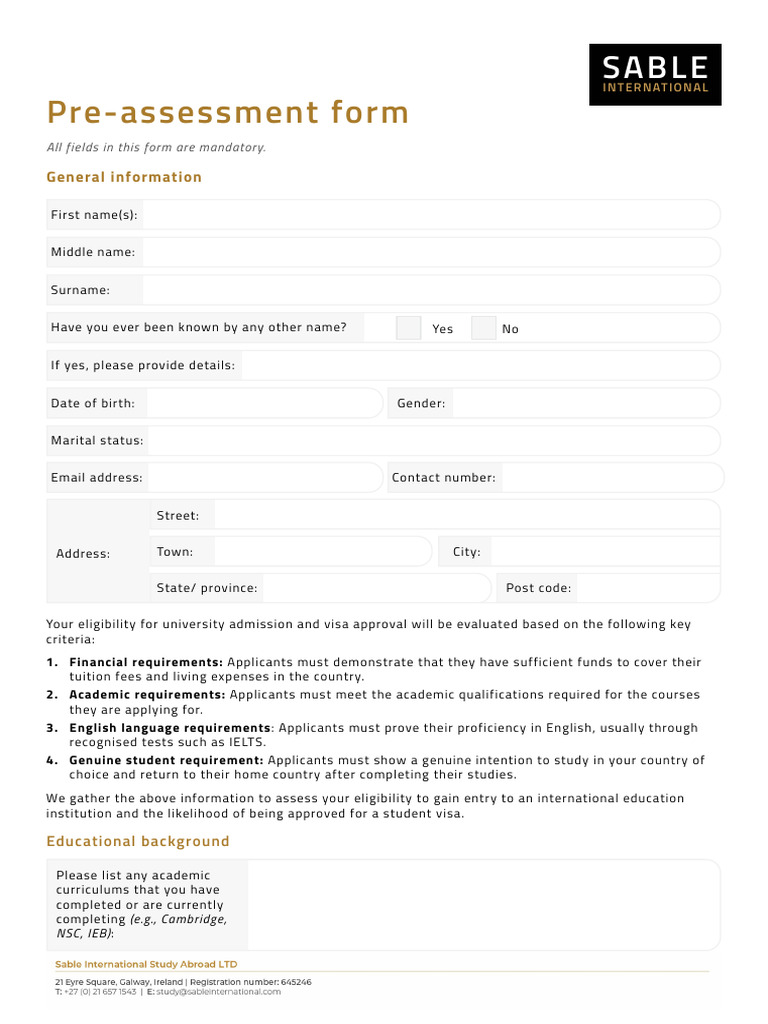 Stage 1 - Pre-Assessment Form Copy 1 | PDF | Travel Visa | Passport