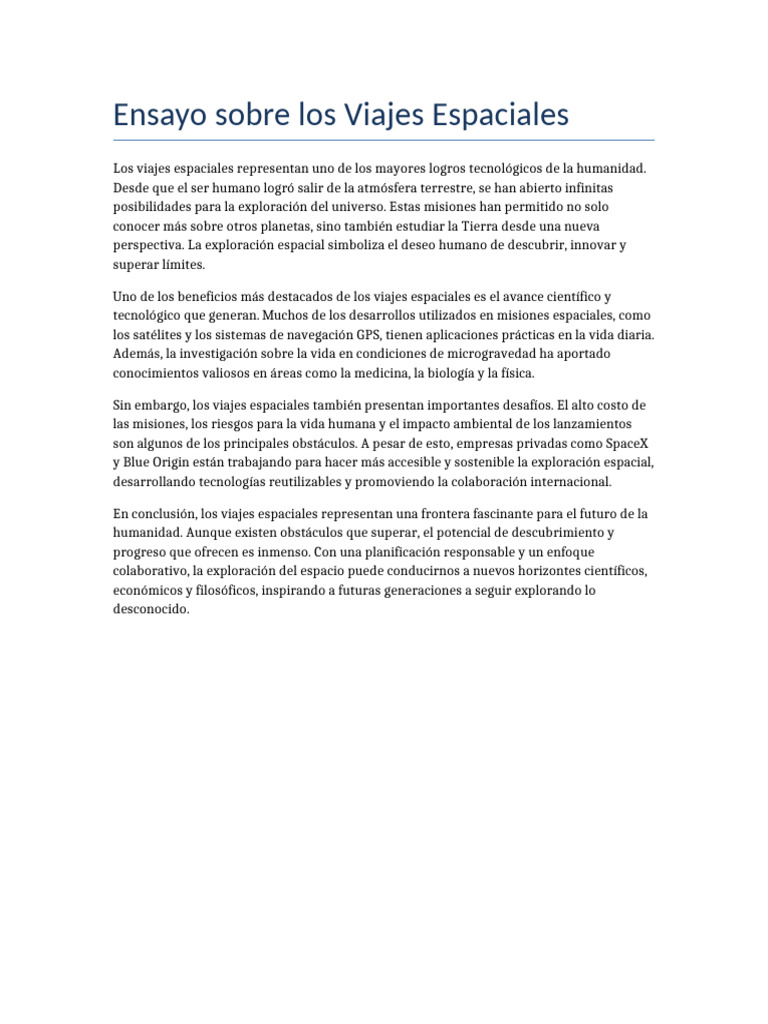 Ensayo Viajes Espaciales | PDF