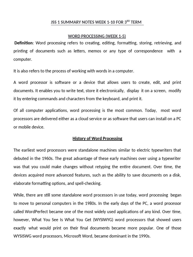 Jss1 Ict Summary Note 3rd Term 2025 | PDF | Word Processor | Spreadsheet
