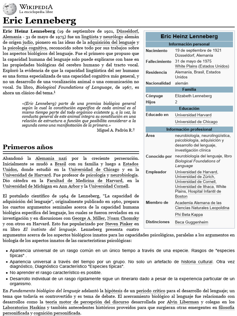 Eric Heinz Lenneberg: Pionero del Lenguaje | PDF | Lingüística | Cognición