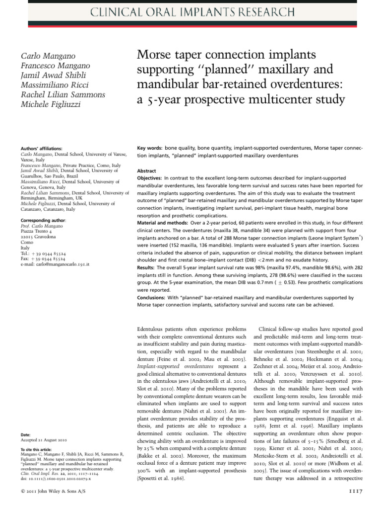 Morse Taper Connection Implants Supporting Planned'' Maxillary and ...
