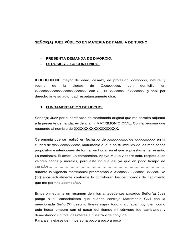 Modelo Demanda Divorcio | PDF | Divorcio | Matrimonio
