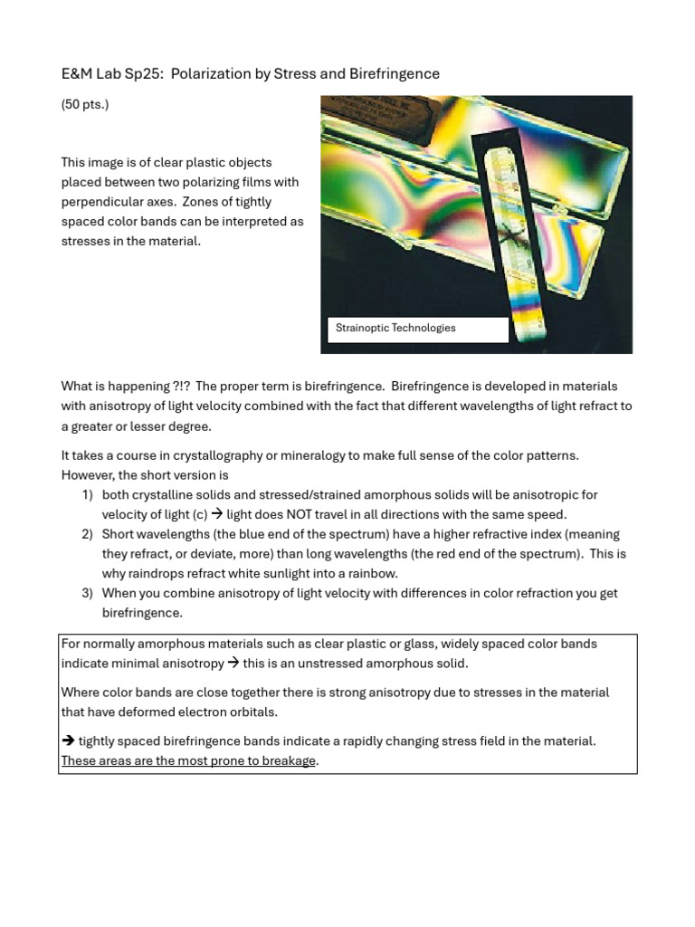E&M Lab Polarization of Light | PDF | Polarization (Waves) | Anisotropy