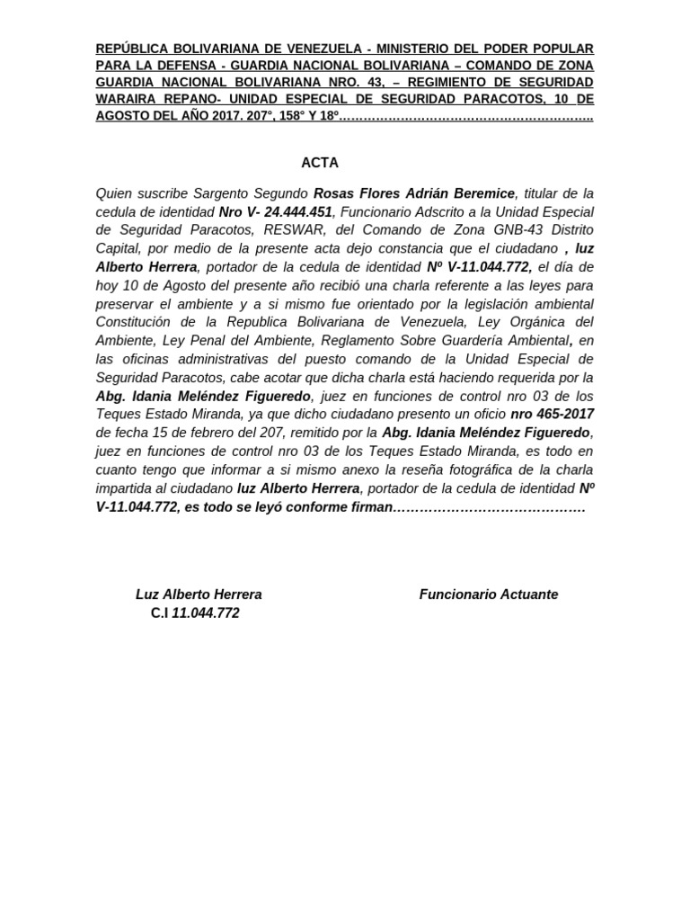 Acta de Charla Ambiental en Paracotos | PDF | Venezuela | Gobierno