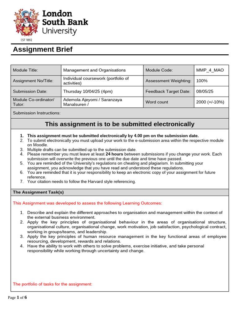 Management and Organisations Assignment Guide | PDF | Leadership ...