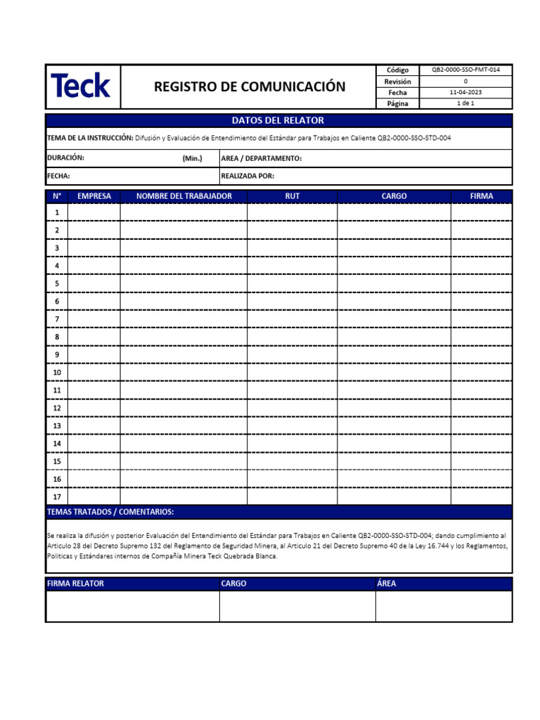 Registro Difusión Estandar QB2 0000 SSO STD 004 | PDF